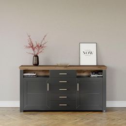 set one by Musterring Sideboard &raquo;York&laquo; Typ 55, mit viel Stauraum, im Landhaus-Stil, B 184 x H 95 cm grau