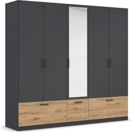 Rauch Dreht&uuml;renschrank &raquo;Kleiderschrank Schrank Garderobe W&auml;scheschrank BARI mit Spiegel&laquo; mit Schubk&auml;sten und modernem Griff in Graumetallic MADE IN 