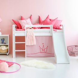 Hoppekids Hochbett &raquo;&laquo;Princess&raquo;&laquo; Rutsche & Vorhang Rosa und viel Auswahl wei&szlig; Bett: 100% Massivholz, Nordische Kiefer;Rutsche: MDF;Vorhang: 100% Baumwolle