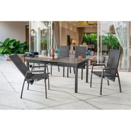 Destiny Garten-Essgruppe &raquo;COSTA IMOLA&laquo; 5 Stk. tlg. 4 Hochlehner Textilene, 1 Ausziehtisch 165/215x100x75 cm grau