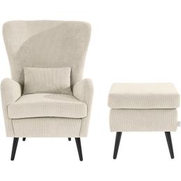 Home Affaire Sessel &raquo;Sallito, TV-Sessel, Ohrensessel mit&laquo; Hocker, in vielen Bezugsqualit&auml;ten, auch in Samtcord beige Struktur Hahnentritt (67% 