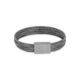 Kuzzoi Herren Armband &raquo;Leder 6-reihig Magnet Basic 925 Silber oxidiert&laquo; schwarz