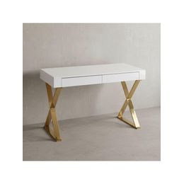 KADIMA DESIGN Schreibtisch 118x76x57 cm Holz Hochglanz Metallbeine Golden | Gr.: onesize