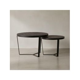 KADIMA DESIGN Couchtisch 2er Set Akazie Massivholz / Steinoptik Wohnzimmertisch | Gr.: onesize