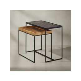KADIMA DESIGN Wohnzimmertisch 2er Set Massivholz / Stein-Optik Beistelltisch | Gr.: onesize