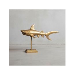 KADIMA DESIGN Dekofigur Hai Aluminium Maritim 70 cm mit Sockel, Design Metall in Gold | Gr.: onesize