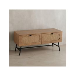 KADIMA DESIGN Lowboard 100x45x40 cm TV-Kommode mit Eiche-Dekor & Rattan, Design | Gr.: onesize