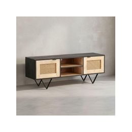 KADIMA DESIGN Lowboard Mango Massivholz / Rattan 120x44x35 cm TV-Kommode mit zwei | Gr.: onesize
