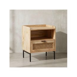 KADIMA DESIGN Nachtkonsole Massivholz / Rattan 50x60x40 cm Nachttisch Braun | Gr.: onesize