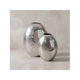 KADIMA DESIGN Deko Vase 2er Set Aluminium Silber mit Tragegriff Blumenvase Modern in Silbern | Gr.: onesize