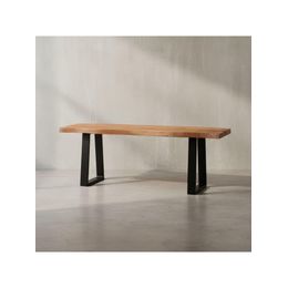 KADIMA DESIGN Garderobenbank 120x40x45,5 cm Akazie Massivholz / Metall mit in Akazie-Schwarz | Gr.: onesize