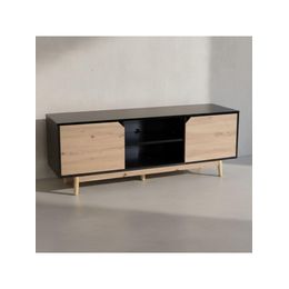KADIMA DESIGN Lowboard Schwarz Eiche-Dekor 150x55x40 TV-Kommode Modern Design in Schwarz-Beige | Gr.: onesize
