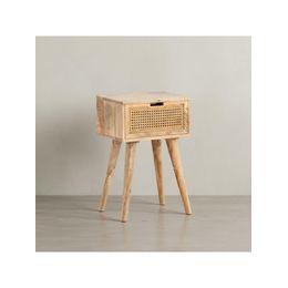 KADIMA DESIGN Nachtkonsole Massivholz / Rattan 40x60x30 cm Nachttisch Braun | Gr.: onesize
