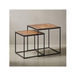 KADIMA DESIGN Wohnzimmertisch 2er Set Massivholz / Metall Beistelltisch | Gr.: onesize