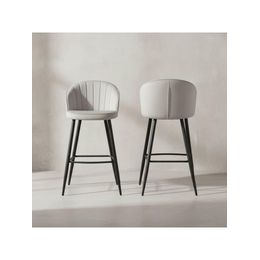 KADIMA DESIGN 2er Set Barhocker Samt Hocker mit Lehne, K&uuml;chenhocker in Grau | Gr.: onesize