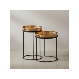 KADIMA DESIGN Beistelltisch 2er Set / Schwarz Metall Hammerschlag Satztisch in Gold | Gr.: onesize
