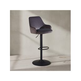KADIMA DESIGN Barhocker Samt Hocker mit Lehne 86 - 106 cm, K&uuml;chenhocker in Grau | Gr.: onesize