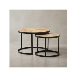 KADIMA DESIGN Couchtisch 2er Set Massivholz/Metall Wohnzimmertisch Industrial Rund in Akazie | Gr.: onesize