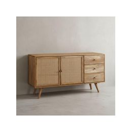 KADIMA DESIGN Design Sideboard 140x75x40 cm Mango Massivholz / Rattan, Kommode 3 | Gr.: onesize