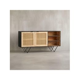 KADIMA DESIGN Sideboard 145x75x40cm Mango Massivholz/Rattan Kommode mit 2 T&uuml;ren | Gr.: onesize