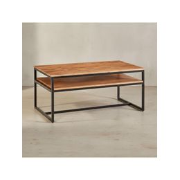 KADIMA DESIGN Vintage Industrial Couchtisch, Akazieholz & Eisen, 2 Ablagen, 15 kg | Gr.: onesize