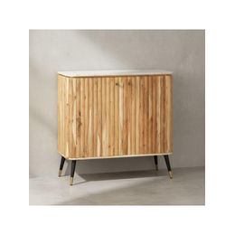 KADIMA DESIGN Hausbar Akazie Massivholz 95x90x41 cm Weinbar Echter Marmor, Kleine | Gr.: onesize