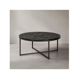 KADIMA DESIGN Runder Couchtisch in Marmor-Optik, 80 cm Durchmesser, Hochglanz in Schwarz | Gr.: onesize