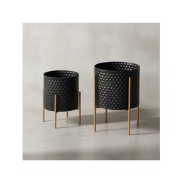 KADIMA DESIGN Schwarz-Goldene Metall-Blument&ouml;pfe, 2er Set, Runde Pflanzk&uuml;bel | Gr.: onesize