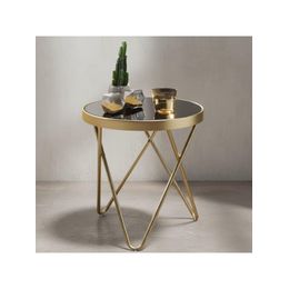 KADIMA DESIGN Beistelltisch | Glas, Metall, 42x46x42cm, Schwarz/Gold, Rund in Gold | Gr.: onesize