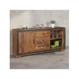 KADIMA DESIGN Rustikales Sideboard, Sheesham Massivholz, Kunstleder, 160x44x80 cm | Gr.: onesize