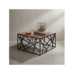 KADIMA DESIGN Industrial-Stil Couchtisch, Sheesham Holz, 60x60 cm, Metallgestell | Gr.: onesize
