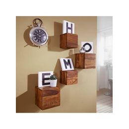 KADIMA DESIGN Set aus 4 Sheesham Massivholz Wandregalen, Cubes Design, handgefertigt | Gr.: onesize