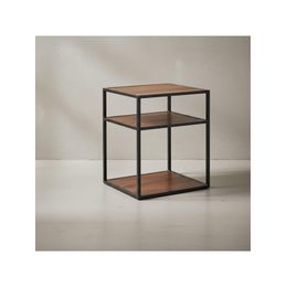 KADIMA DESIGN Massiver Sheesham-Holz Nachttisch, Industrie-Stil, 3 Ablagen | Gr.: onesize