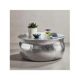 KADIMA DESIGN Orient Couchtisch handgefertigt, Hammerschlag-Aluminium, gro&szlig;z&uuml;gig in Silber | Gr.: onesize