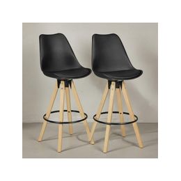 KADIMA DESIGN Komfort Barhocker Set mit ergonomischer Sitzschale und Holzbeinen in Schwarz | Gr.: onesize