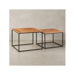 KADIMA DESIGN Industrie-Stil Wohnzimmertisch 2er Set, Holz & Metall, Quadratisch | Gr.: onesize