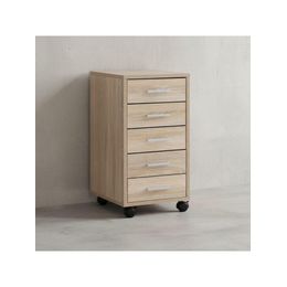 KADIMA DESIGN Rollcontainer Holz | 5 Schubladen, Melaminbeschichtet, Mobil in Beige | Gr.: onesize