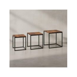 KADIMA DESIGN Beistelltisch-Set aus Sheesham Massivholz und Metall, stilvolles Trio | Gr.: onesize