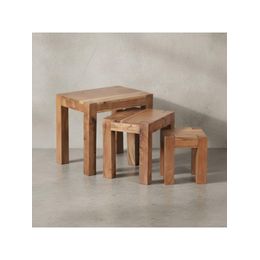 KADIMA DESIGN Holz Satztisch Set "NAKO", 3-teilig, im Landhaus-Stil, platzsparend in Beige | Gr.: onesize