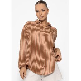 SASSYCLASSY Gestreifte oversize Musselin Bluse in Braun | Gr.: onesize