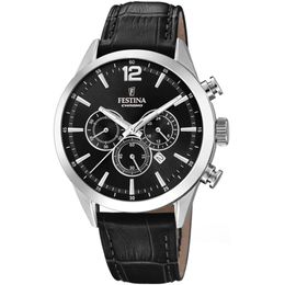 Festina Edelstahl Lederarmband Herrenuhr 44mm | Gr.: onesize