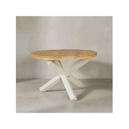 KADIMA DESIGN Runder Massivholz Esstisch, 120 cm, Kreuzbeine, handgefertigt in Beige | Gr.: onesize