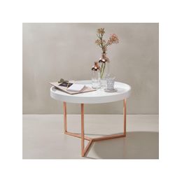 KADIMA DESIGN Sofatisch LIA Rund: Retro Stil, Metallgestell, abnehmbares Tablett in Bronze | Gr.: onesize