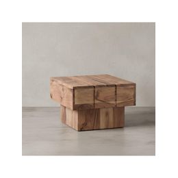 KADIMA DESIGN Beistelltisch aus Massivholz: 44x44x30 cm, handgefertigtes Unikat in Beige | Gr.: onesize