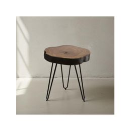 KADIMA DESIGN Beistelltisch Massivholz | Baumstammoptik, Metallbeine, Robust in Braun | Gr.: onesize