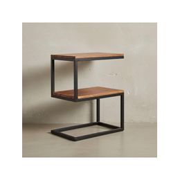 KADIMA DESIGN Beistelltisch aus Massivholz INDI, S-Design, Schwarz, 2 Ablagefl&auml;chen in Braun | Gr.: onesize