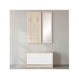 KADIMA DESIGN Wandgarderobe DELFT mit Spiegel, Wei&szlig;, 8 Paar Schuhe, 10 Haken in Beige | Gr.: onesize