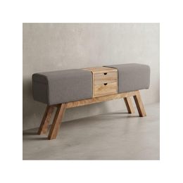 KADIMA DESIGN Retro-Sitzbank mit Schubladen, Massivholz, Stoffbezug, Seitentasche | Gr.: onesize