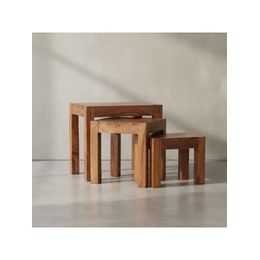 KADIMA DESIGN Holz Satztisch Set "NAKO", 3-teilig, im Landhaus-Stil, platzsparend in Braun | Gr.: onesize