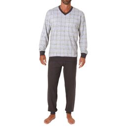 Normann Schlafanzug langarm Pyjama B&uuml;ndchen und karierten Oberteil - 71650 in Grau | Gr.: 50